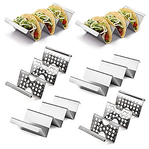 Stainless Steel Taco Holders, Premium Taco Stands, Taco Rack With Easy-Access Handle, Food Grade Taco Plate Shells Oven & Grill Safe, Hollow, Curves (Set of 4)
