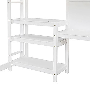CITYLIGHT Full Size Loft Bed with Desk and Shelves, Wood Full Loft Bed with Desk &Writing Board, Sapce Saving Loft Bed Full for Kids, Boys,Girls,Teens,White