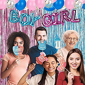 Gender Reveal Decorations, Gender Reveal Party Supplies, Gender Reveal Balloon Kit Include 36 Inch Gender Reveal Balloon, Blue and Pink Balloon, Girl & Boy Cake Topper, Girl & Boy Photo Booth Props