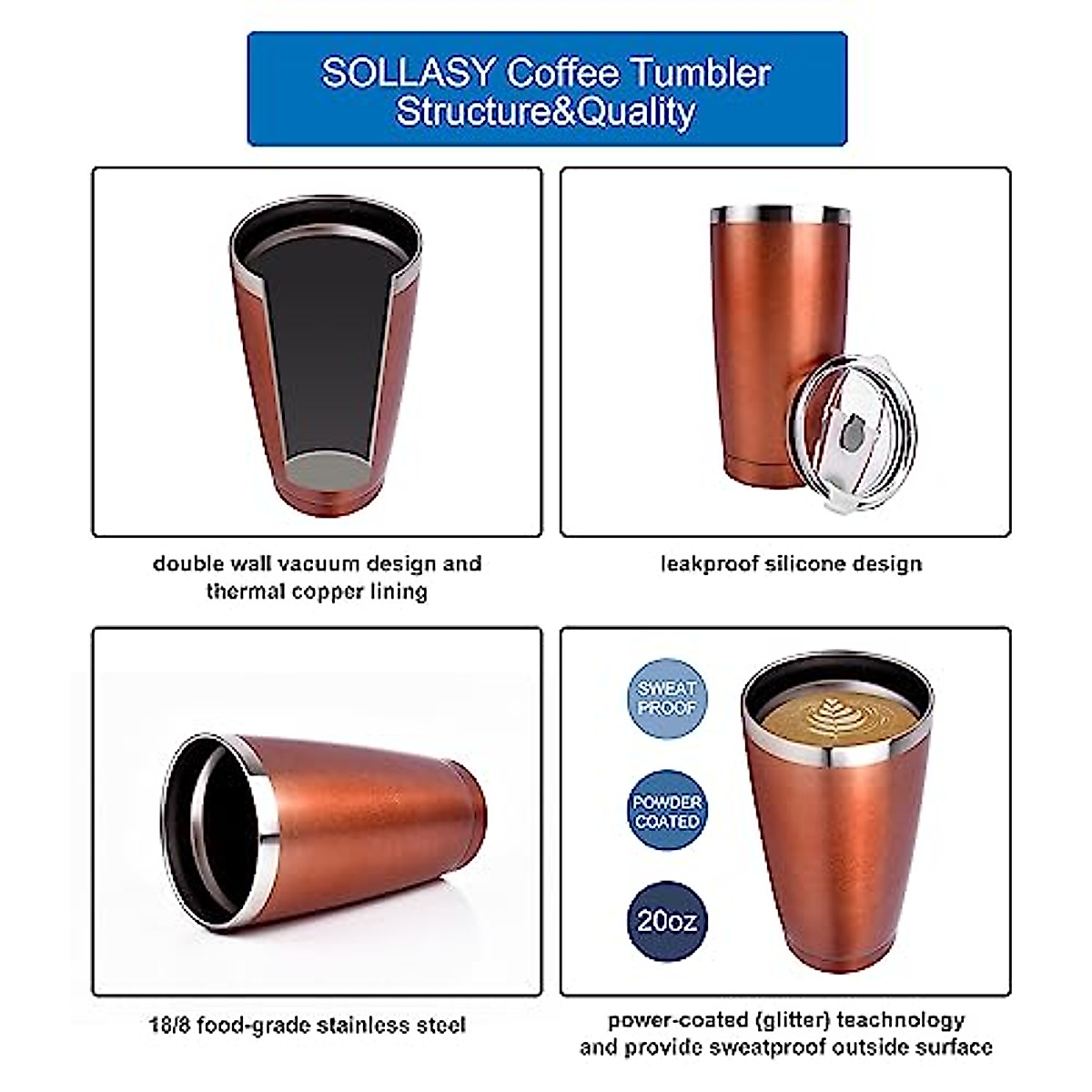 SOLLASY Coffee Tumbler 20 oz Tumbler Travel Mug Insulated Stainless Steel Vacuum Tumbler with Lid Water Glasses Cups for Tea Gifts Hot and Cold Iced Beverages Durable Leak-proof Rose