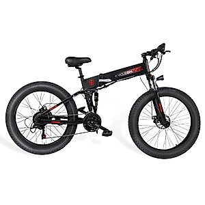 CycleOn Electric Bike for Adults: Valley Ride 750W Electric Bike 48V 10Ah Battery, 26'' Fat Tire Electric Bike Dual Shock Absorber, 7-Speed Electric Bicycles for Commute Mountain Beach Snow, Red
