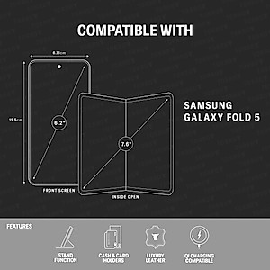 TORRO Phone Case Compatible with Samsung Galaxy Z Fold5 – Premium Leather Wallet Case with Stand Function and Card Slots (Black)
