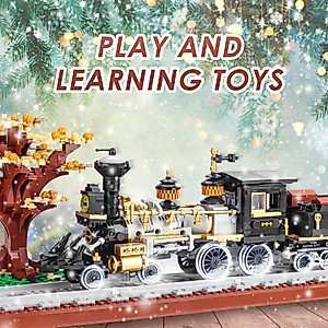 Chunbrommisam Steam Train Building Blocks, Build Model Train Set, DIY Locomotive Display Toy with Railroad Tracks, Gift for Train Enthusiasts (950 Pieces)