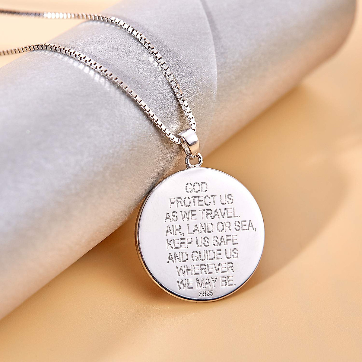 YL St Christopher Pendant Saint Medal Necklace 925 Sterling Silver Religious Engraved Medallion, 18"