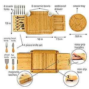 Charcuterie Board Set - Bamboo Cheese Board and Knife Set - Large Cheese Tray for Serving at Parties - For Cheese and Charcuterie Lovers