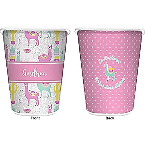 RNK Shops Llamas Waste Basket - Double Sided (White) (Personalized)