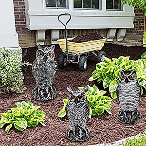 Hausse 3 Pack Bird Scarecrow Fake Horned Owl Decoy, Plastic Owl Bird Deterrents, Halloween Outdoor Decoration, Nature Enemy Pest Repellent for Outdoor Garden Yard, Black