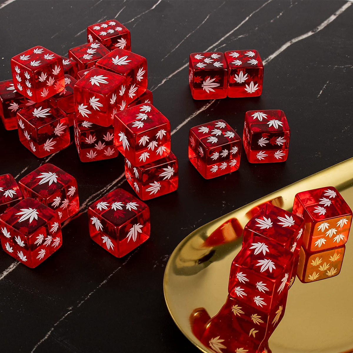 30 Pieces Dices Set Leaves Dice 6 Sided Game Dices Translucent Colors Square Corner Dice(0.77 Inch/2cm),Red