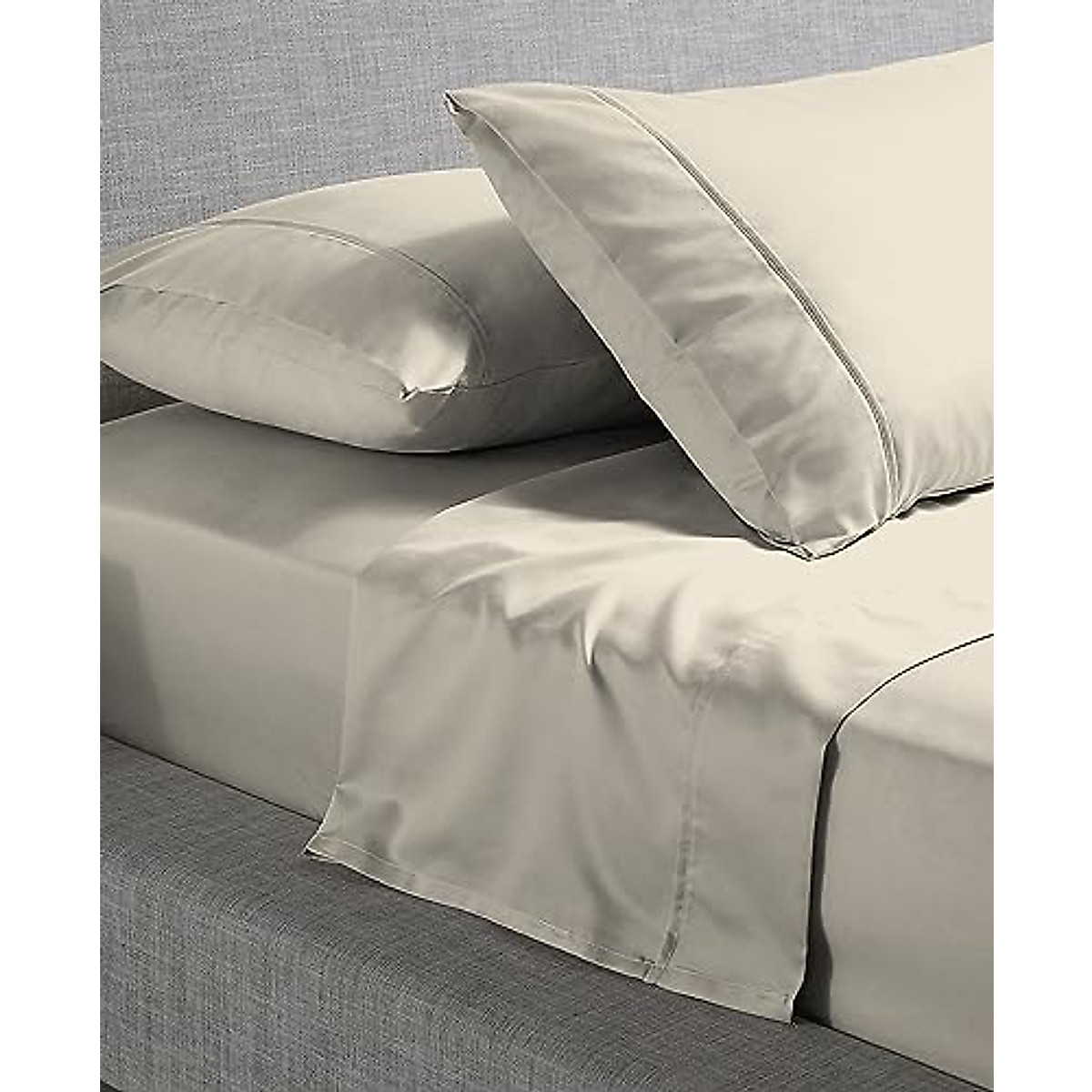 Color Sense Hotel Percale 100% Cotton Bed Sheet Set, Twin Ivory, Cooling Sheets for Hot Sleepers, with Elasticized Deep Pocket, 3 Piece Bedding Set - 1 Flat, 1 Fitted Sheet and 1 Pillowcase