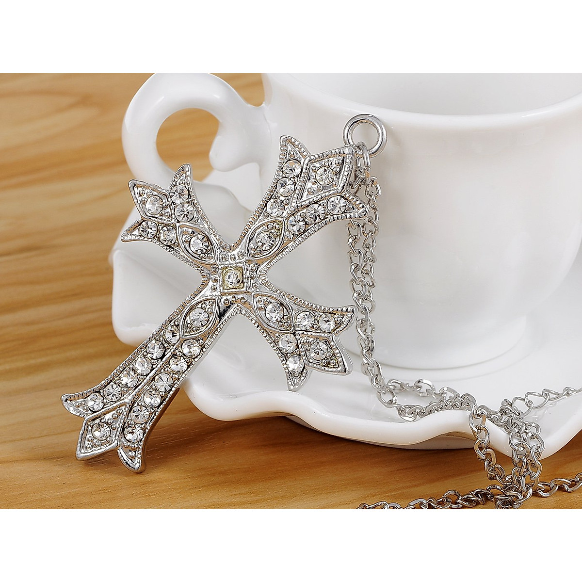 Alilang Vintage Inspired Reproduct Large Crystal Cross Necklace Pendant