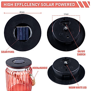 2 Pack Hanging Solar Jar Lanterns - Outdoor Solar Jar Lights Waterproof Decorative LED Lights Red for Patio Yard Garden Party Wedding Decor