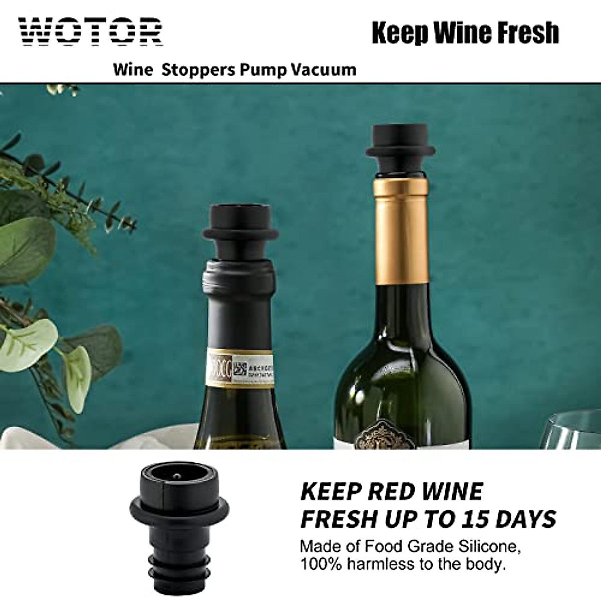 WOTOR Wine Saver Pump with 20 Vacuum Stoppers, Wine Stopper, Wine Preserver, Reusable Bottle Sealer Keeps Wine Fresh (Wine Pump + 20 stoppers)
