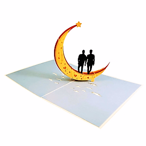 iGifts And Cards Love You To The Moon And Back Gay Couple 3D Pop Up Greeting Card - Gay Valentine's Day Card, Wedding, Marriage, Engagement, Anniversary, Pride, Lovers, Romantic
