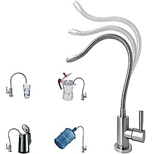 Drinking Water Faucet with Flexible Gooseneck, 360 Degree Rotatable Water Filter Faucet, Kitchen Bar Sink Faucet Lead-Free Cold Water Faucet - Brushed Finish Stainless Steel
