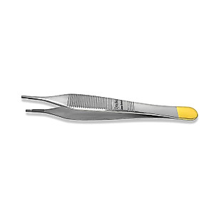 Cynamed T/C Adson Plastic Surgery Forceps 4.75" Straight Fine Point with Tungsten Carbide Inserts Surgical Veterinary Instruments with Gold Handle (9X9 Teeth, Adson Brown Forceps, TC)