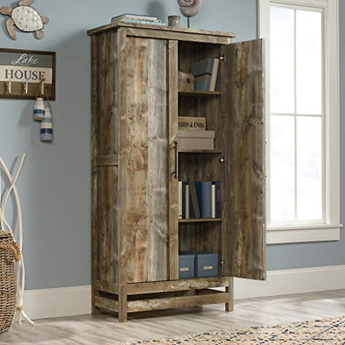 Sauder Granite Trace Storage Cabinet, L: 35.2" x W: 16.26" x H: 71.97", Rustic Cedar finish
