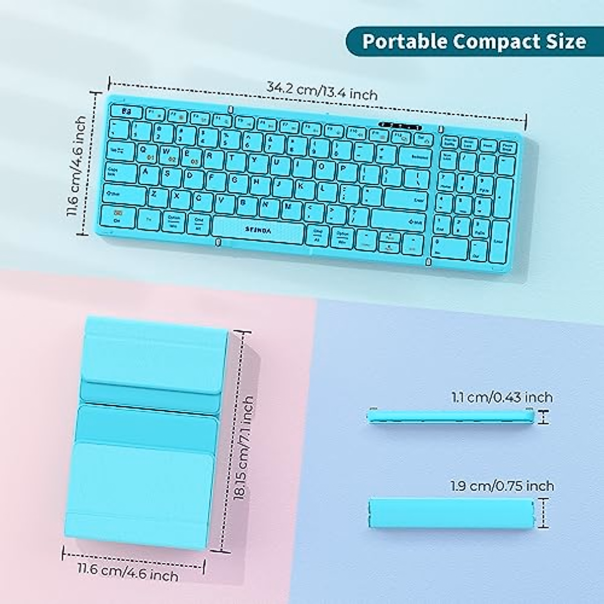 seenda Folding Keyboard with Number Pad, Portable Foldable Bluetooth Keyboard for Travel, Full-Size Rechargeable Keyboard for Laptop Tablet PC Smartphone Windows iOS Android - Green