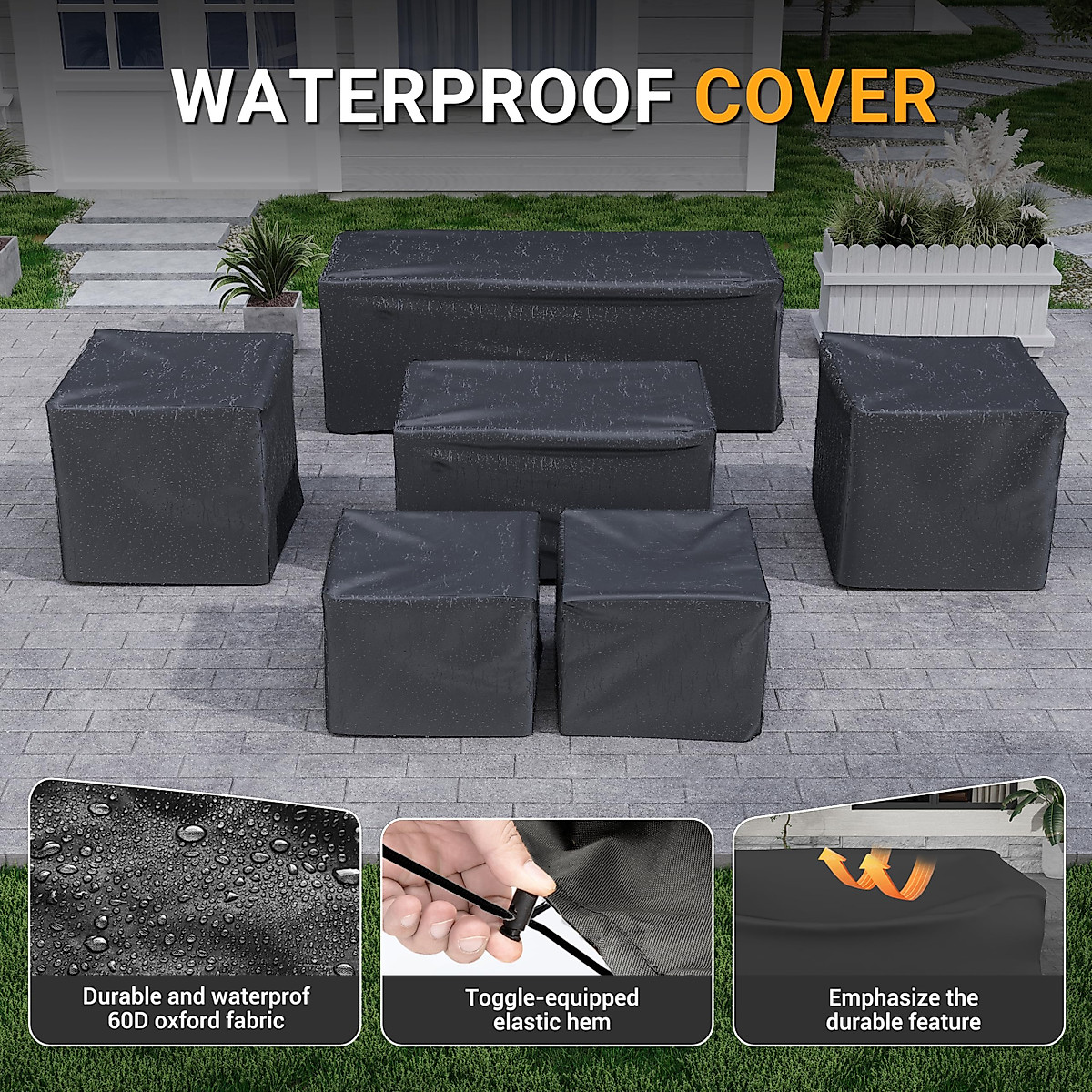 Amopatio Outdoor Patio Furniture Sets, 8 Pieces Wicker Patio Furniture, Outdoor Sectional Patio Couch Set with Ottoman, Outdoor Conversation Set with 44" Gas Fire Pit for Outside (Grey)