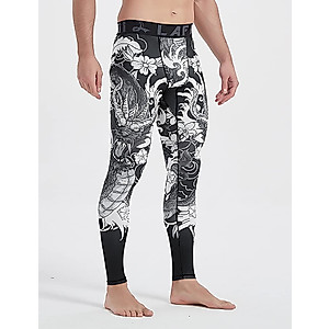LAFROI Men's Quick Dry Cool Compression Fit Tights Leggings Waistband-YSK08 Dragon Size LG