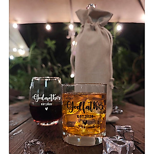 Pokolllee EST 2025 New Godfather Godmother Wine Glass Gifts, First Time Godfather Godmother Gifts, Godparents Proposal Gift, Pregnancy Announcement, Novelty Baptism Wine Glass Gifts for Godparents