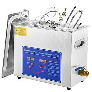 VEVOR Ultrasonic Cleaner with Digital Timer & Heater, Professional Ultra Sonic Jewelry Cleaner, Stainless Steel Heated Cleaning Machine for Glasses Watch Rings Small Parts Circuit Board (6L)
