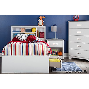 South Shore Furniture South Shore Fusion Nightstand, Pure White with Grooved Metal Handles