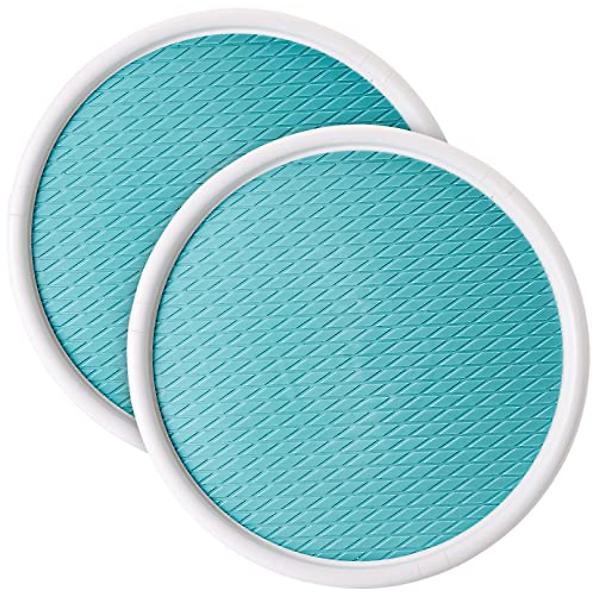 Yesland 2 Pack Non-Skid Pantry Cabinet Lazy Susan Turntable, 12 Inches Round Snack Organizer/Plastic Turntable Spice Organizer for Cabinets, Pantry, Bathroom, Refrigerator - White/Aqua