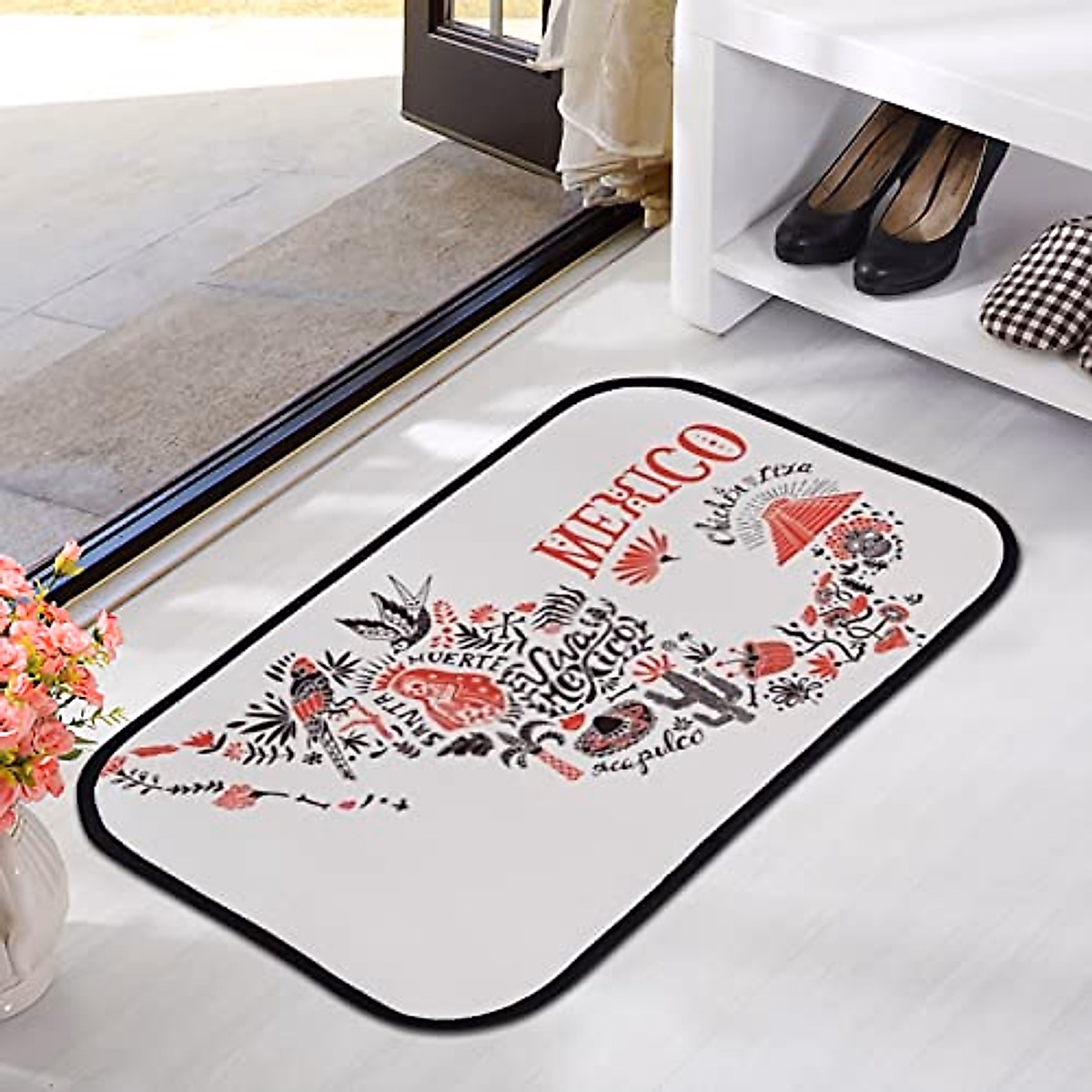 Bath Mat Bathroom Rugs Mexico Nature Culture Elements Map Non Slip Memory Foama Bathtub Mats Comfortable and Soft Water Absorption Fast Dry Area Rug Machine Washable,23.6x15.7 Inch
