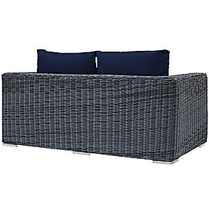 Modway EEI-1865-GRY-NAV Summon Wicker Rattan Outdoor Patio Sunbrella Loveseat in Canvas Navy