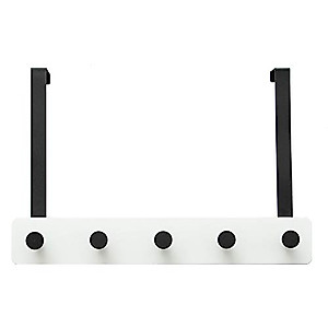 Mufansen Over The Door Hook Hanger,Bamboo Wood Coat Door Rack,Door Organizer for Hat Robe Clothes Towel (Wood, 5 Hook) (White)