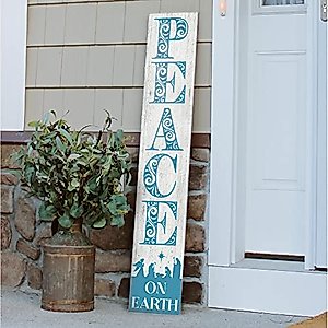 My Word! Peace On Earth Winter Porch Board Welcome Sign and Porch Leaner for Front Door, Porch, Yard, Deck, Patio, or Wall - Indoor Outdoor Decorative Christmas Holiday Farmhouse Rustic Vertical Porch