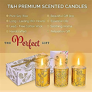 Aromatherapy Candles Gift Set | Strawberry Parsley, Persimmon & Eucalyptus Bergamot Soy Candles Set | Decorative Gold Scented Candles Gift for Women | Birthday Gift Candles | Candle Gifts for Home