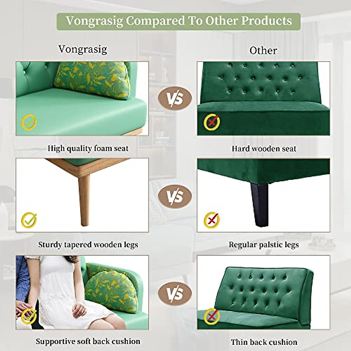 PHOYAL Loveseat Sofa, Mid Century Modern Decor Love Seat Couch, 56" 2-Seater Sofa Double seat Modern Sofa for Living Room, Apartment, Studio,Office & Small Space (Green)