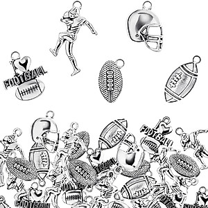70 Pieces Football Charms Mixed Silver Football Player's Bat Beads Pendants Necklace Crafting Sport Charms Jewelry Making Findings Accessory DIY Necklace Bracelet
