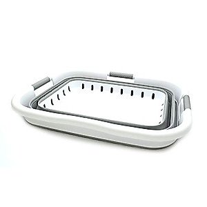 SAMMART 41L (10.8 gallon) Collapsible 3 Handled Plastic Laundry Basket - Foldable Pop Up Storage Container/Organizer - Portable Washing Tub - Space Saving Hamper/Basket (3 handled rectangular, White/Grey)