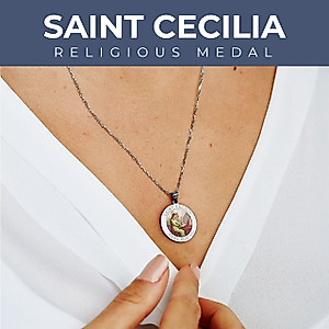 PicturesOnGold.com Saint Cecilia Round Religious Medal - 10k White Gold - 3/4 x 3/4 Inch Size of a Nickel with Engraving