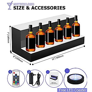 LED Lighted Liquor Bottle Display Shelf 24 inch 2 Step with LED Coaster for Home Commercial Bar, Acrylic Illuminated Bar Shelf with Remote,20 Static Colors, 22 Dynamic Modes (2 Step 24 inch)