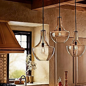 Kichler Everly 19.75" Kitchen Bell Pendant in Olde Bronze®, 1-Light Clear Glass Pendant Light, (19.75" H x 13.75" W), 42046OZ