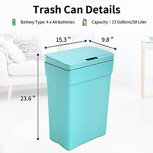 BLKMTY 13 Gallon Trash Can with Lid, Blue, Polypropylene, 13.0 Gallons, Touchless Trash Can, Automatic Garbage Bin, No Odor, Healthy Life