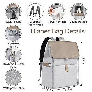 3 in 1 Diaper Bag with Changing Pad Station and Diaper Bag Tote – Pamedo Large Multifunction Travel Backpack- Waterproof Diaper Backpack- Unisex Newborn Gift Ideas Baby Bags, Grey, (PMD01)
