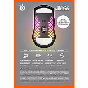 SteelSeries Aerox 3 Wireless - Holey RGB Gaming Mouse - Ultra-lightweight Water Resistant Design - 18K DPI TrueMove Air Optical Sensor- Onyx