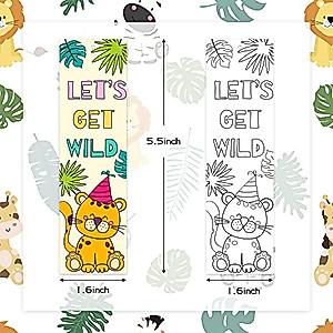 3sscha 75Pcs Color Your Own Safari Animals Bookmarks for Kids DIY Coloring Blank Bookmark Including Giraffe Lion Sloth Monkey Monstera Painting Bookmark School Wild Party Supplies Goodie Bag Fillers