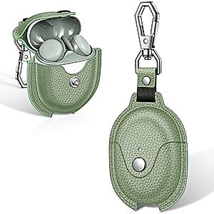 Fintie Protective Case for Pixel Buds A-Series (2021) / Pixel Buds 2 (2020), Premium PU Leather Slim Fit Metal Snap Closure Portable Cover Skin with Keychain, Sage Green
