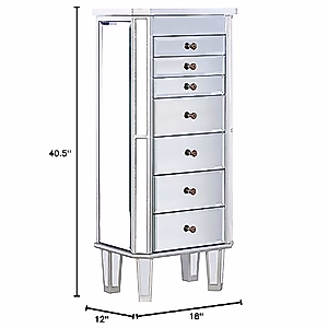 Powell Jewelry Armoire Wood, Silver Mirrored