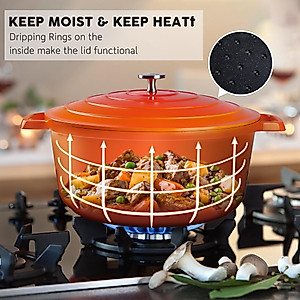 Dutch Oven Pot with Lid(7.5QT, 11"), Non-Stick Dutch Oven for Bread Baking, German 3C+ Ceramic Coating for No Chemical Cooking, Cast Aluminum & Oven Safe & Dishwasher Safe(Orange)