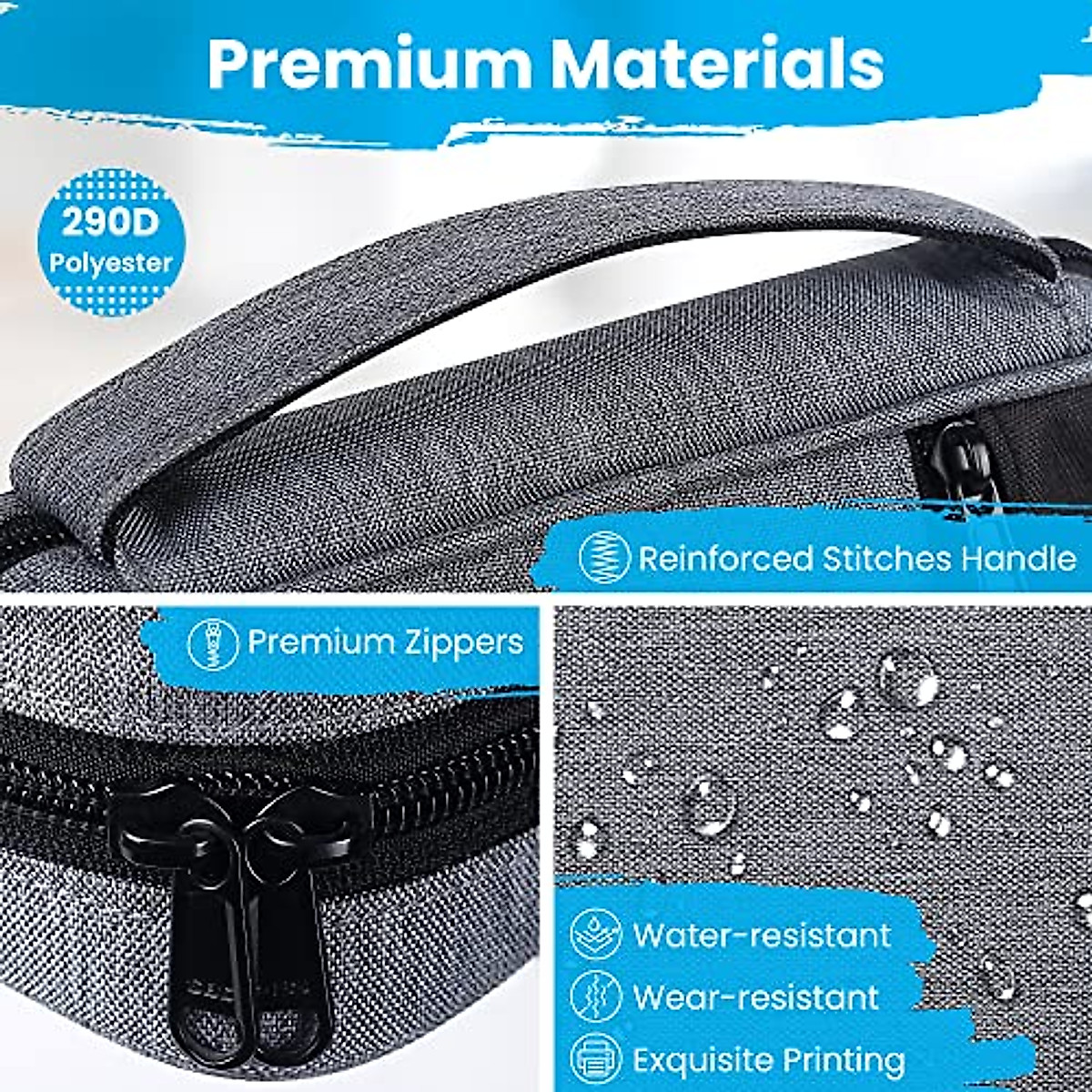 QASMANA Bible Cover, Standard Size Polyester Bible Case with 4 Highlighters, Internal Compartments and Zippers, 10x7x2 Inches, (Gray)