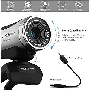 AUSDOM HD Webcam 1080P with Microphone, USB Desktop Laptop Web Camera 12.0MP, Auto Exposure, Pro Streaming Computer Camera for Laptop/Desktop/Skype/FaceTime/YouTube/Yahoo Messenger/Zoom