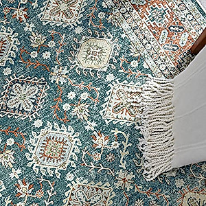 jinchan Area Rug 4x6 Persian Rug Vintage Indoor Carpet Kilim Thin Rug Turquoise Brick Red Multi Overdyed Retro Accent Rug for Kitchen Bathroom Living Room Bedroom Office Dining Room