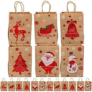 LUOZZY 24pcs Christmas Wrapping Bags Gift Storage Pouches Handheld Packing Pouches Krafts Paper Gifts Bags for Xmas