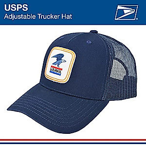 U.S. Mail Trucker Hat, USPS Eagle Embroidered Logo Adjustable Adult Snapback Cap with Curved Brim, Navy Blue, One Size